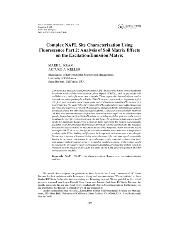 (PDF) Complex NAPL Site Characterization Using Fluorescence Part 2 ...
