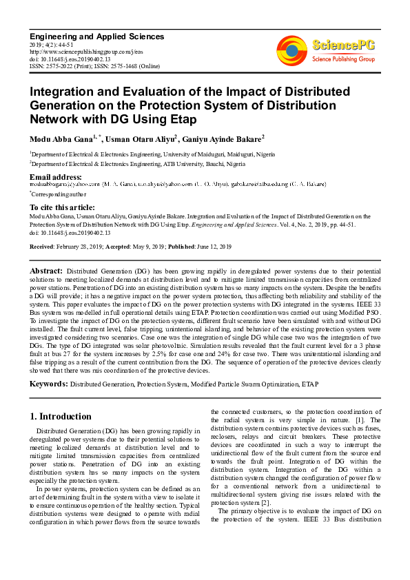 Pdf Integration And Evaluation Of The Impact Of Distributed Generation On The Protection