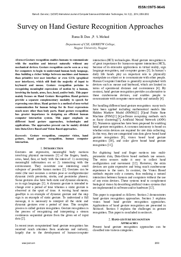 (PDF) Survey on Hand Gesture Recognition Approaches