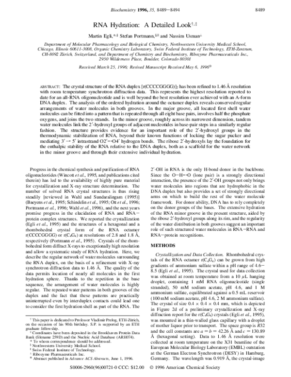 (PDF) RNA Hydration: A Detailed Look