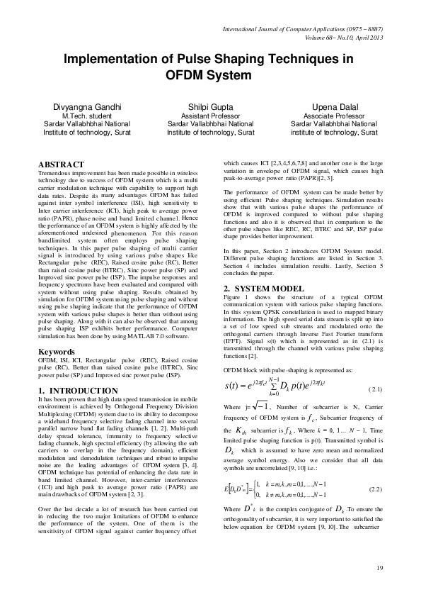 (PDF) Implementation of Pulse Shaping Techniques in OFDM System