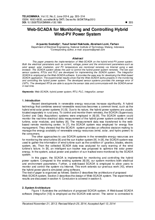 (PDF) Web-SCADA for Monitoring and Controlling Hybrid Wind-PV Power System