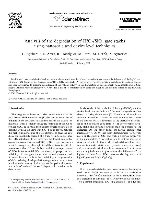 (PDF) HfO2/SiO2 Gate Stack Degradation Analysis