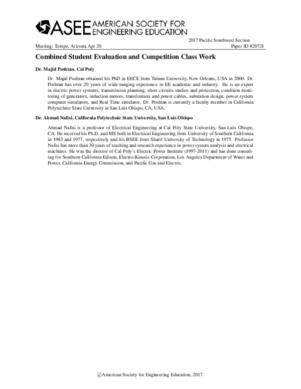 (PDF) Combined Student Evaluation and Competition Class Work