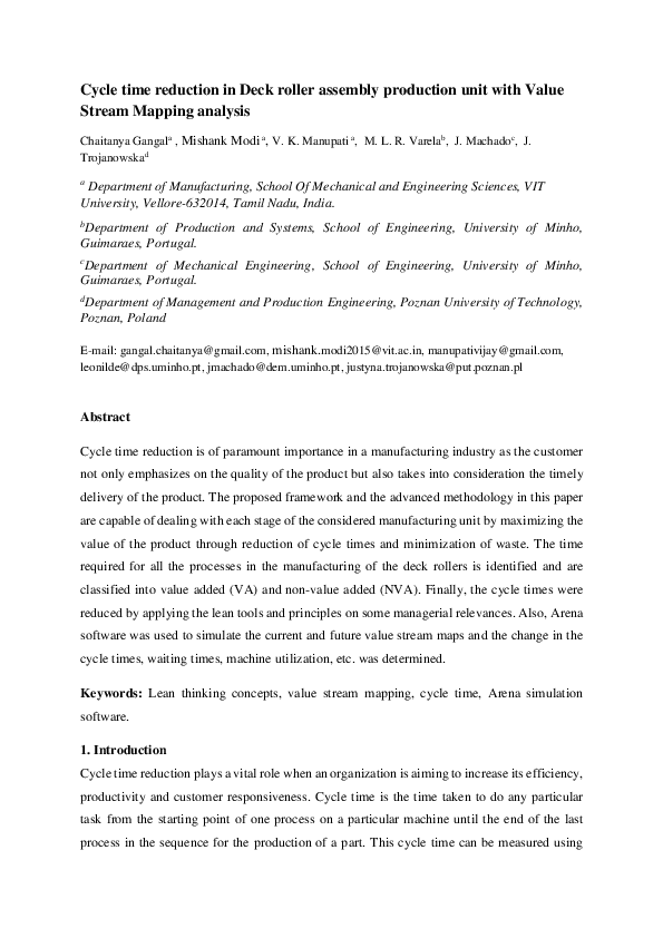 (PDF) Cycle Time Reduction in Deck Roller Assembly Production Unit with Value Stream Mapping ...