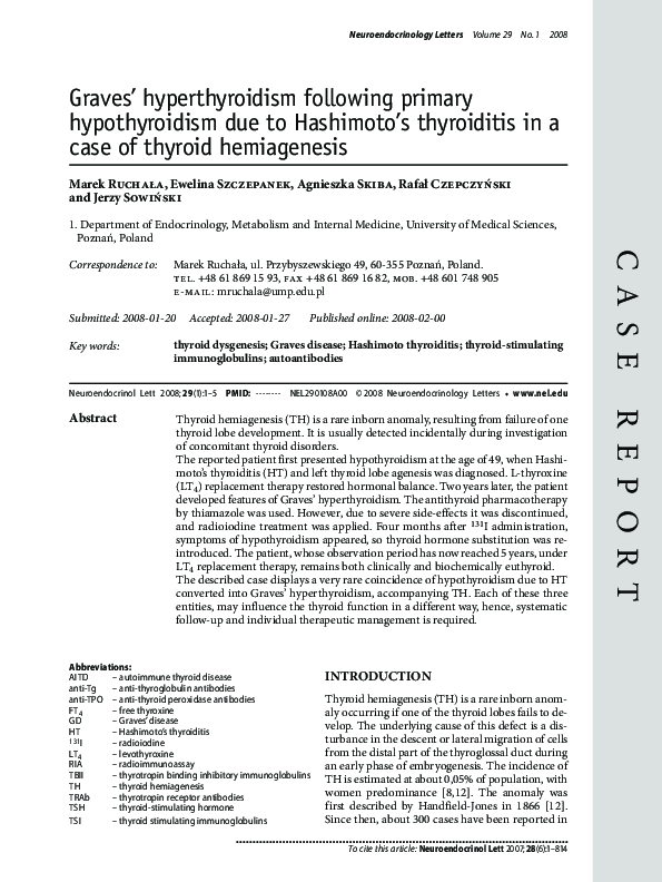 (PDF) Graves' hyperthyroidism following primary hypothyroidism due to ...