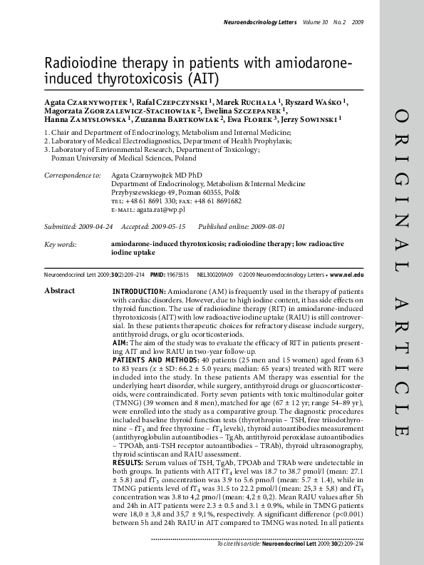 (PDF) Radioiodine therapy in patients with amiodarone-induced ...