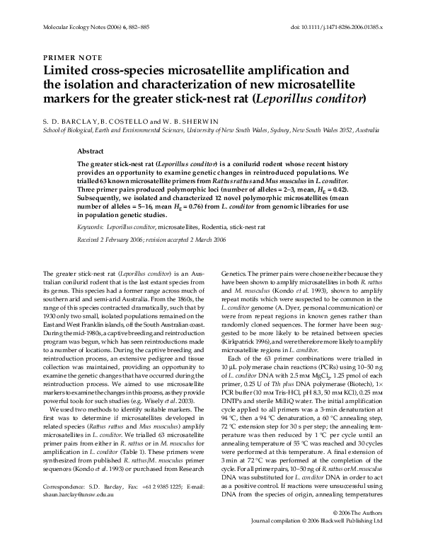 (PDF) Limited cross-species microsatellite amplification and the ...