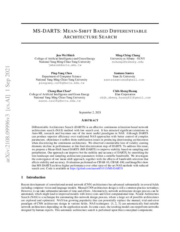 Pdf Ms Darts Mean Shift Based Differentiable Architecture Search 
