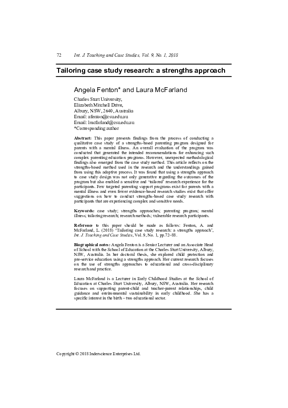 (PDF) Tailoring case study research: a strengths approach