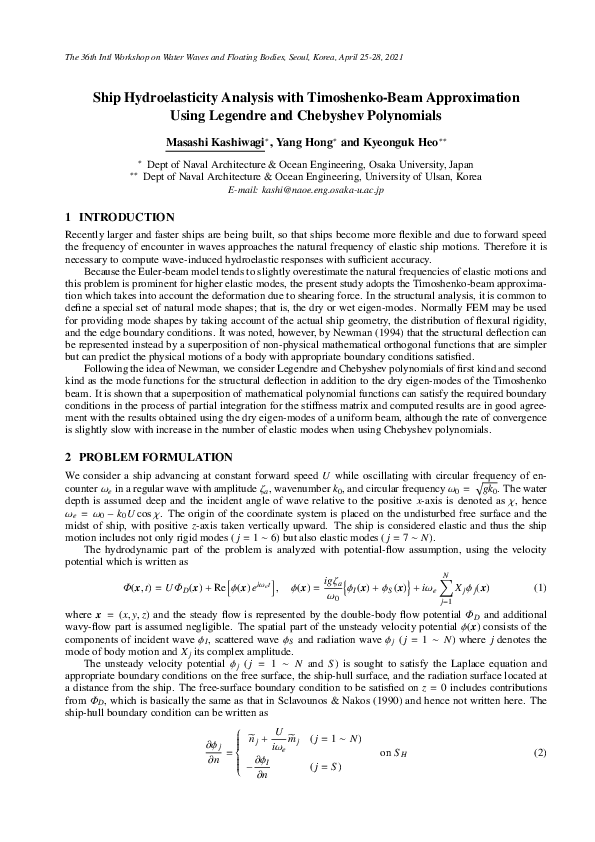(PDF) Ship Hydroelasticity Analysis with Timoshenko-Beam Approximation Using Legendre and ...