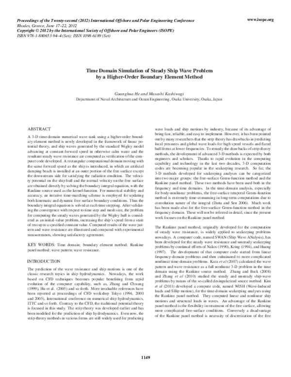 Pdf Time Domain Simulation Of Steady Ship Wave Problem By A Higher Order Boundary Element Method