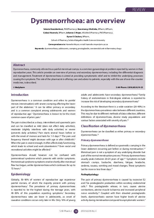 (PDF) Dysmenorrhoea: an overview
