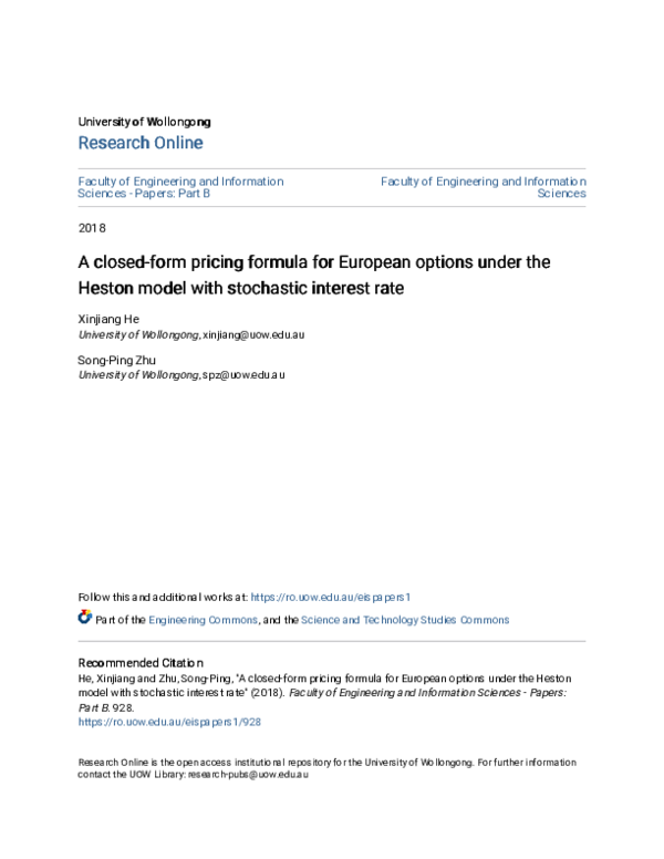 (PDF) A closed-form pricing formula for European options under the ...