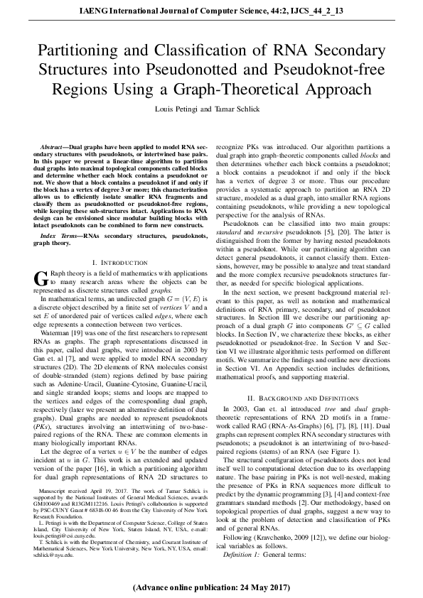 (PDF) Partitioning and Classification of RNA Secondary Structures into Pseudonotted and ...