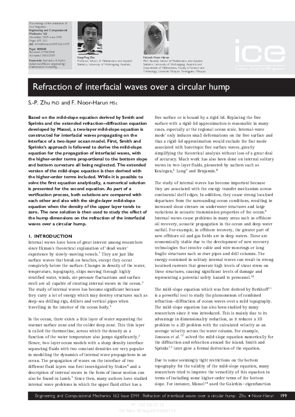 (PDF) Refraction of interfacial waves over a circular hump