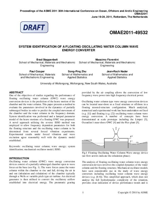 (PDF) System identification of a floating oscillating water column wave energy converter