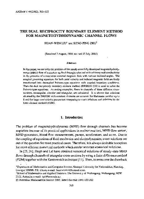 (PDF) The dual reciprocity boundary element method for magnetohydrodynamic channel flows