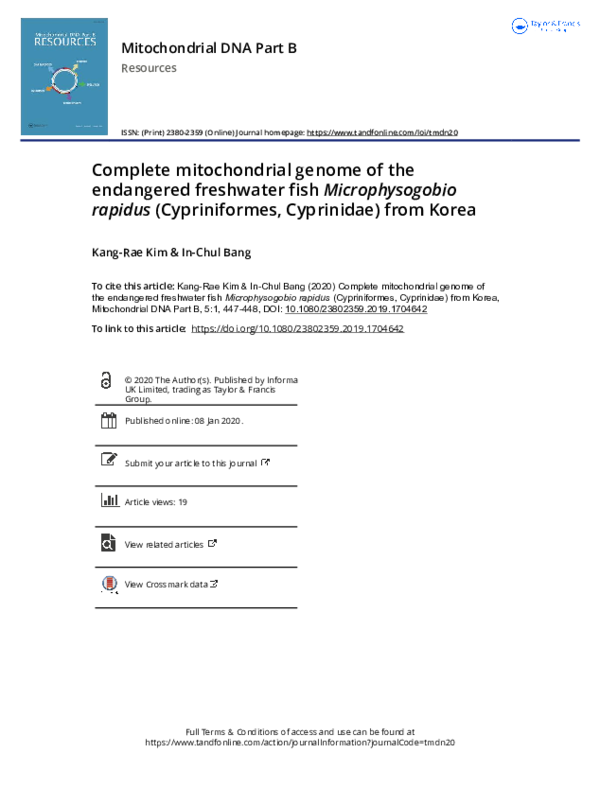 (PDF) Complete mitochondrial genome of the endangered freshwater fish ...