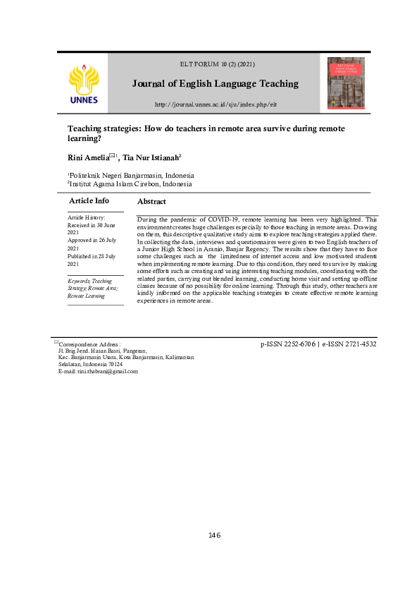 (PDF) Teaching strategies: How do teachers in remote area survive ...