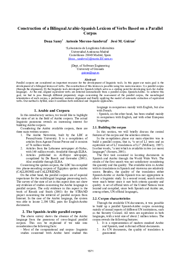 (PDF) Construction of a Bilingual Arabic-Spanish Lexicon of Verbs Based ...