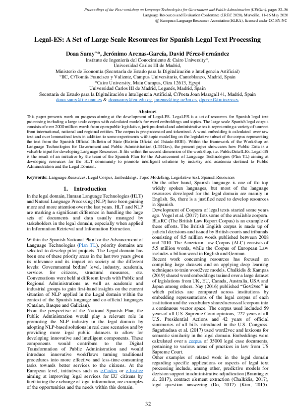 (PDF) Legal-ES: A Set of Large Scale Resources for Spanish Legal Text ...