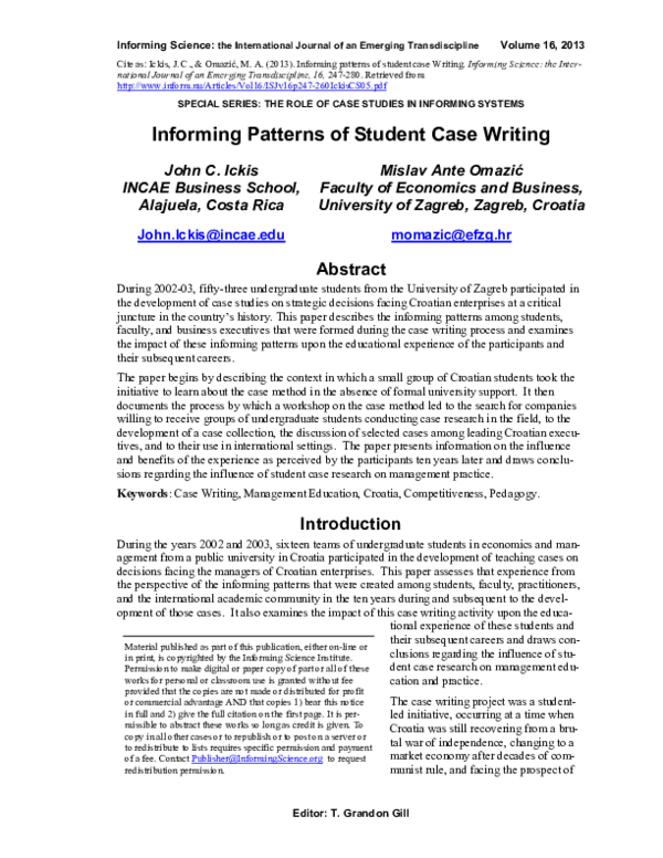 (PDF) Informing Patterns of Student Case Writing