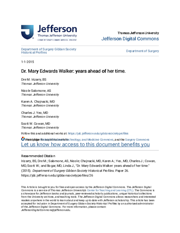 (PDF) Dr. Mary Edwards Walker: Years Ahead of Her Time