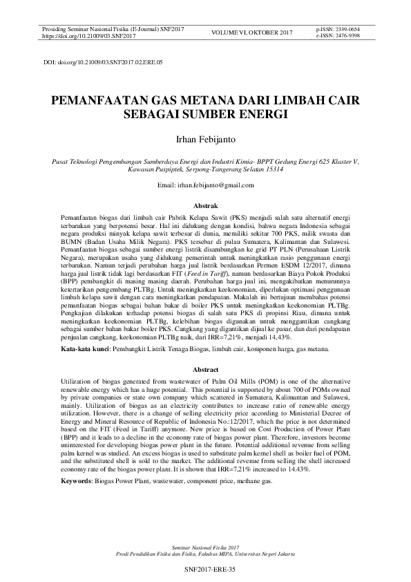 (PDF) Pemanfaatan Gas Metana Dari Limbah Cair Sebagai Sumber Energi