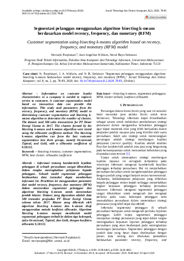 (PDF) Segmentasi pelanggan menggunakan algoritme bisecting k-means ...