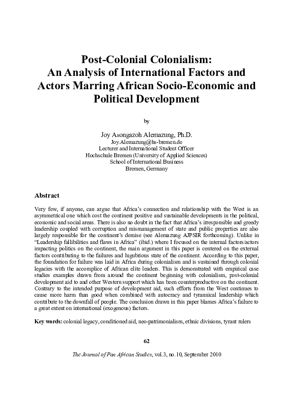 (PDF) Post-Colonial Colonialism: An Analysis of International Factors and Actors Marring African ...