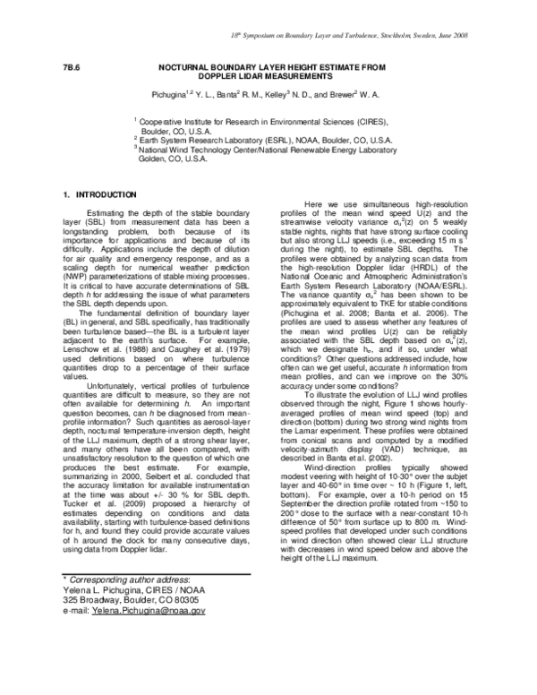 Pdf Nocturnal Boundary Layer Height Estimate From Doppler Lidar Measurements