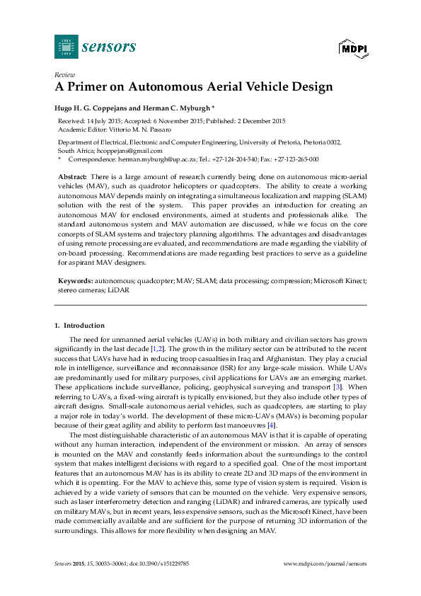(PDF) A Primer on Autonomous Aerial Vehicle Design | Herman Myburgh ...