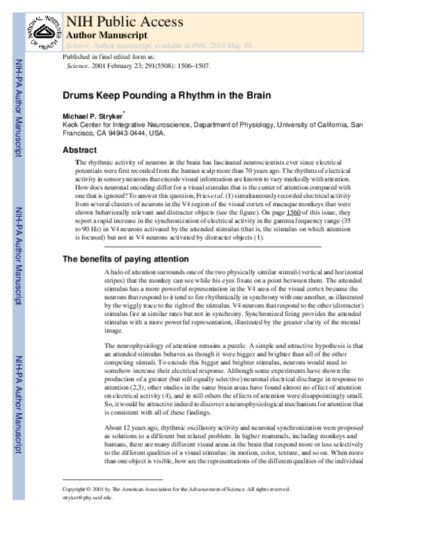 (PDF) NEUROSCIENCE: Drums Keep Pounding a Rhythm in the Brain