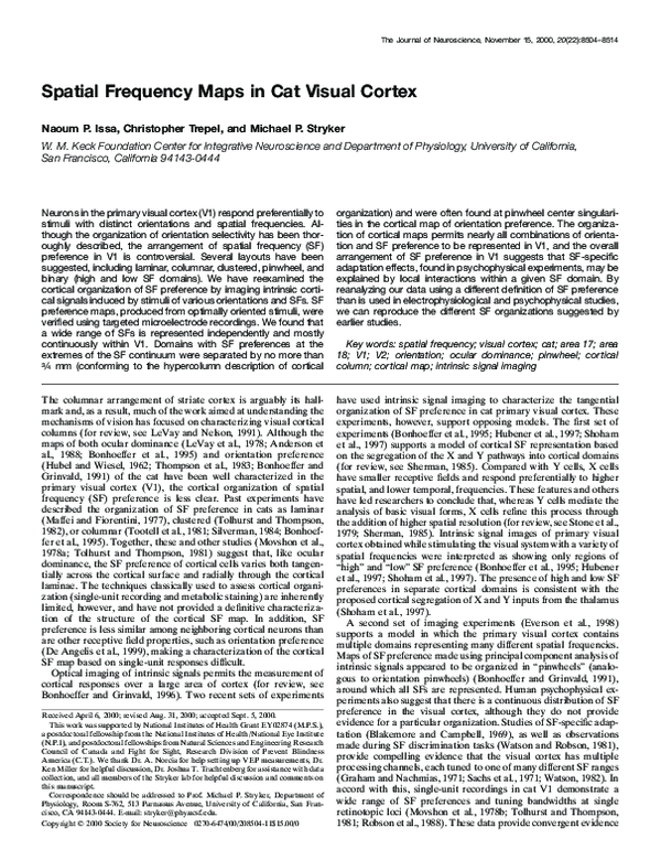 (PDF) Spatial frequency maps in cat visual cortex