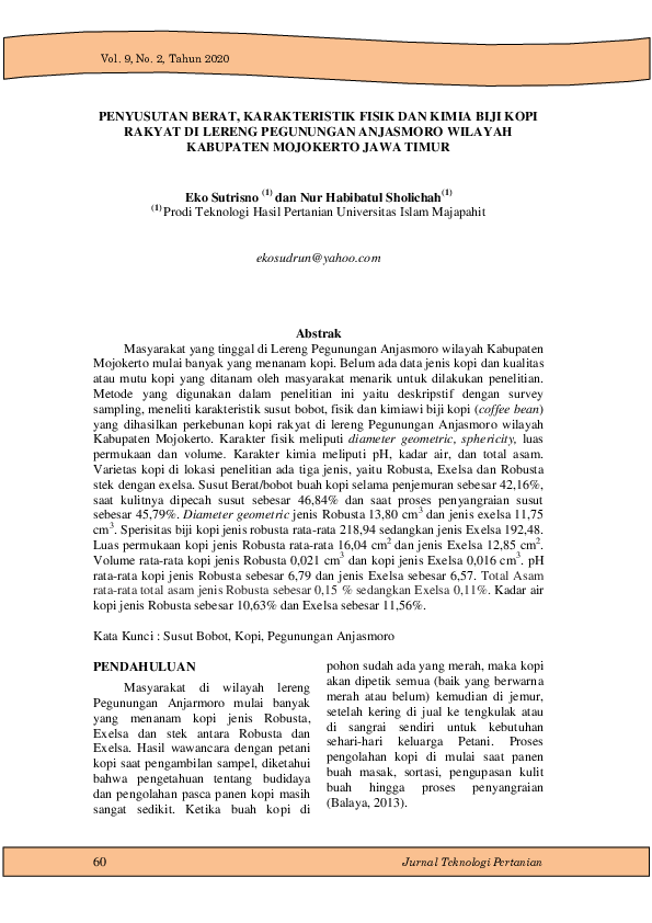 (PDF) Penyusutan Berat, Karakteristik Fisik Dan Kimia Biji Kopi Rakyat ...