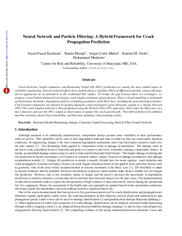 Pdf Neural Network And Particle Filtering A Hybrid Framework For Crack Propagation Prediction