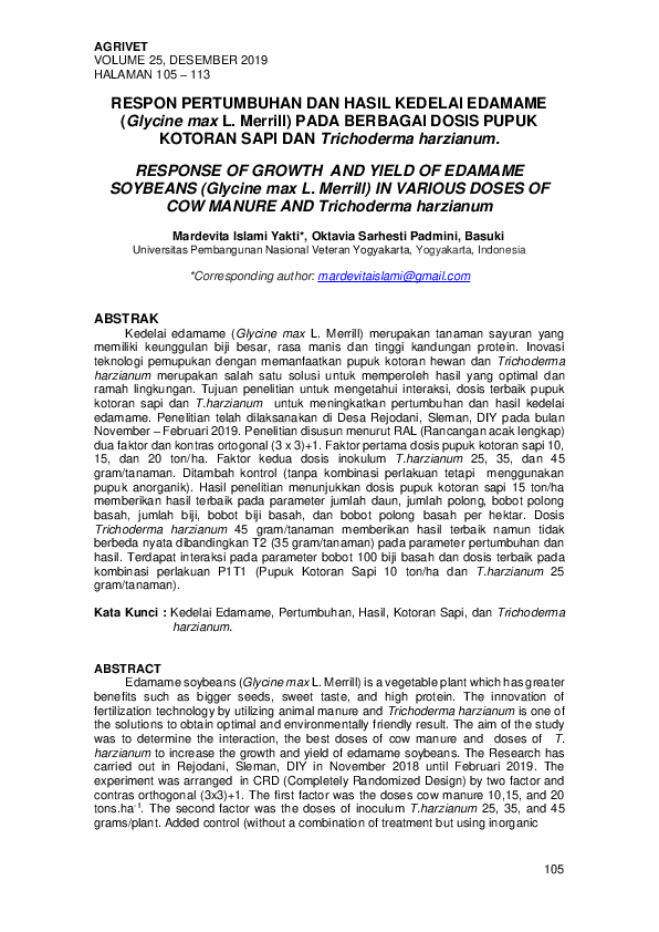 (PDF) RESPONSE OF GROWTH AND YIELD OF EDAMAME SOYBEANS (Glycine max L. Merrill) IN VARIOUS DOSES ...