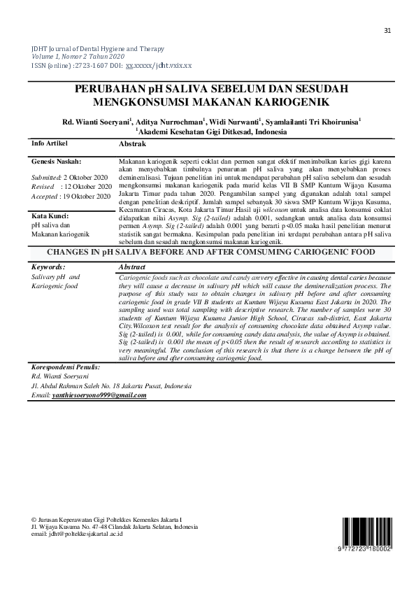 (PDF) PERUBAHAN pH SALIVA SEBELUM DAN SESUDAH MENGKONSUMSI MAKANAN ...