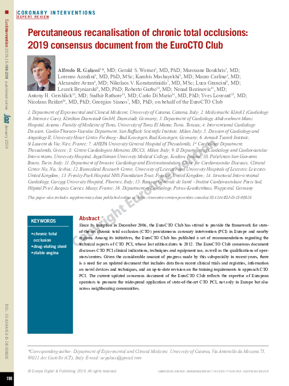 (PDF) Percutaneous recanalisation of chronic total occlusions: 2019 consensus document from the ...