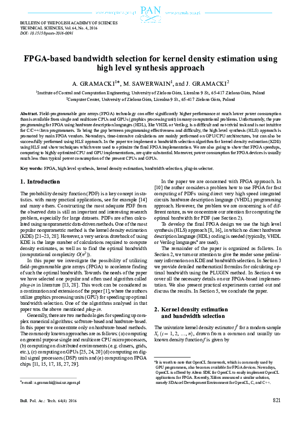 (PDF) FPGA-based bandwidth selection for kernel density estimation using high level synthesis ...