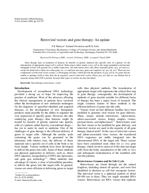(PDF) Retroviral vectors and gene therapy: An update