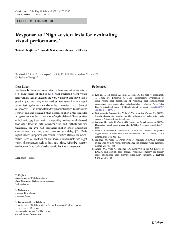 (PDF) Response to ‘Night-vision tests for evaluating visual performance’