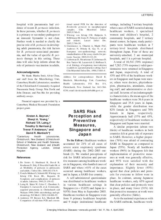 (PDF) SARS risk perception and preventive measures, Singapore and Japan