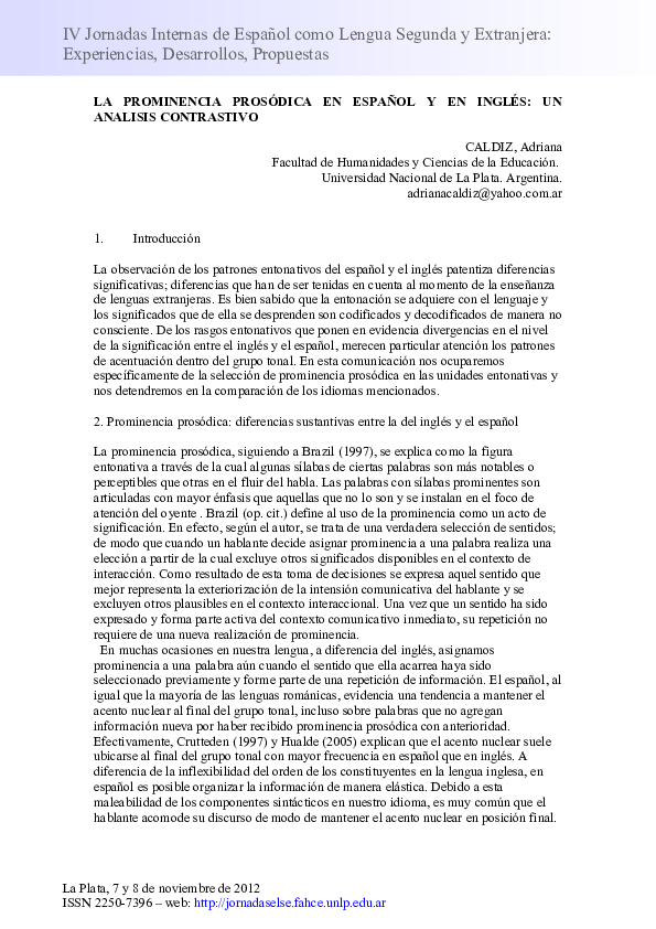 (PDF) La prominencia prosódica en español y en inglés: un analisis ...