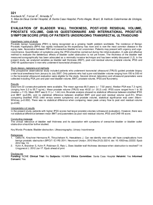 (PDF) Evaluation of Bladder Wall Thickness, Post-Void Residual Volume ...
