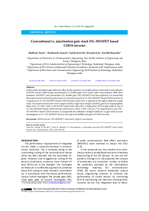 (PDF) Conventional vs. junctionless gate-stack DG-MOSFET based CMOS ...