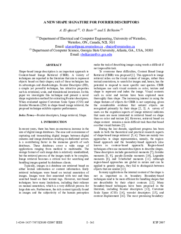 (PDF) A New Shape Signature for Fourier Descriptors