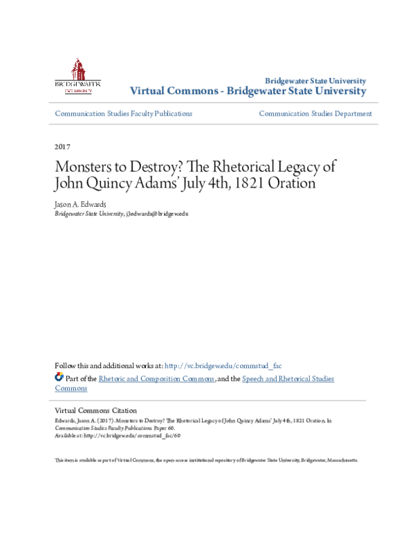 (PDF) Monsters to Destroy? The Rhetorical Legacy of John Quincy Adams ...