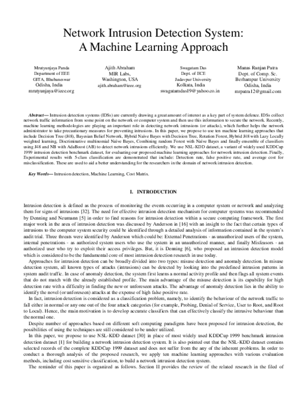 Pdf Network Intrusion Detection System A Machine Learning Approach Shubham Das